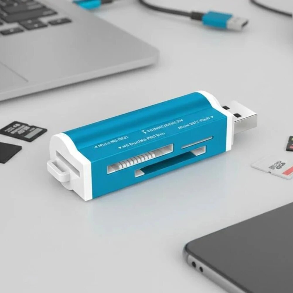 USB 2.0 Кардридер для карт памяти Blue
