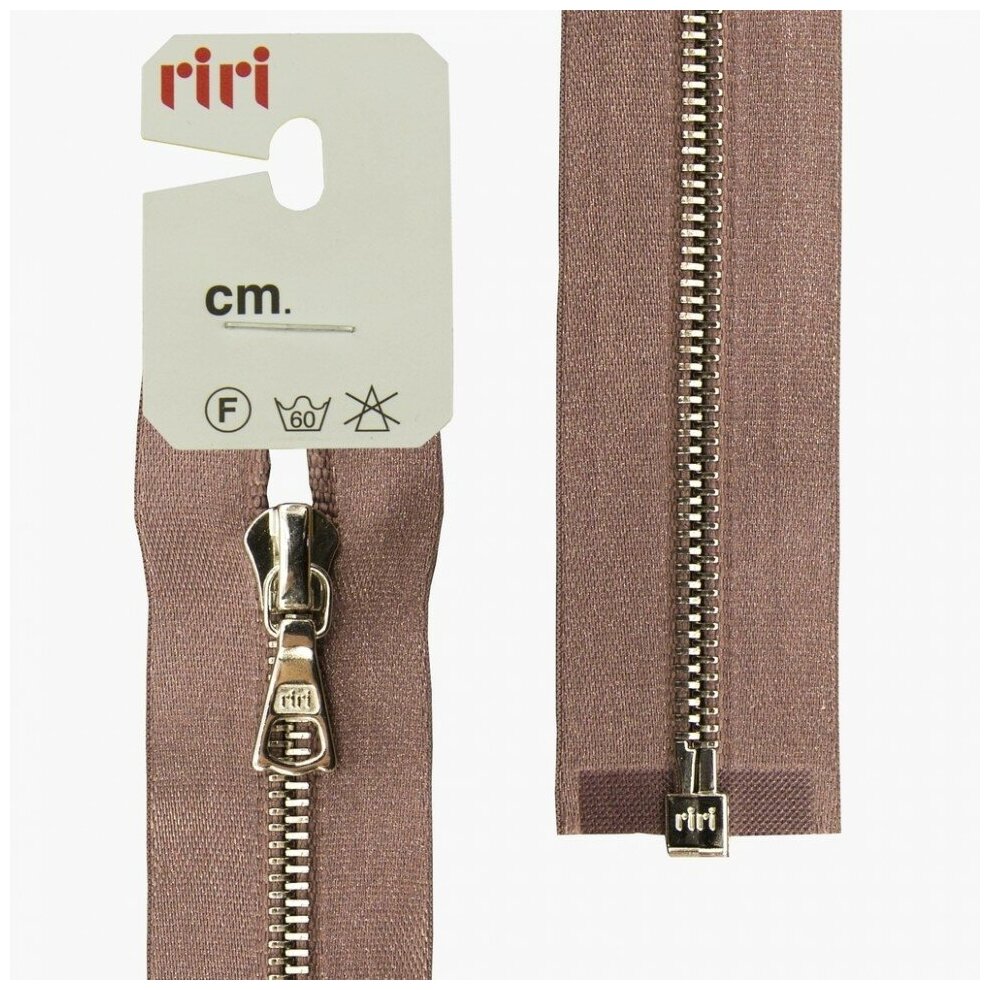 Riri #3000079/65/9419 Молния металлическая, разъемная, на атласной тесьме, 4 мм, 65 см, серо-сиреневый