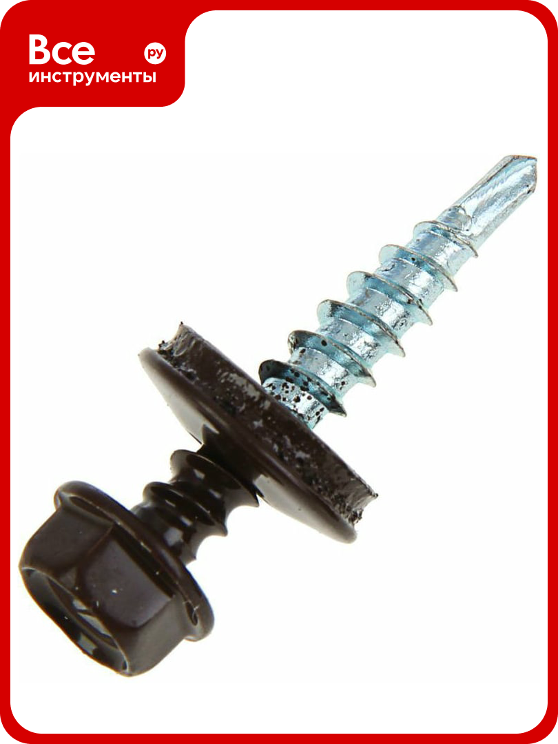 Кровельный саморез Tech-Krep КР сверло 4,8х28 RAL-8019 коричневый 60 шт, коробка с окном 124633, коричневый