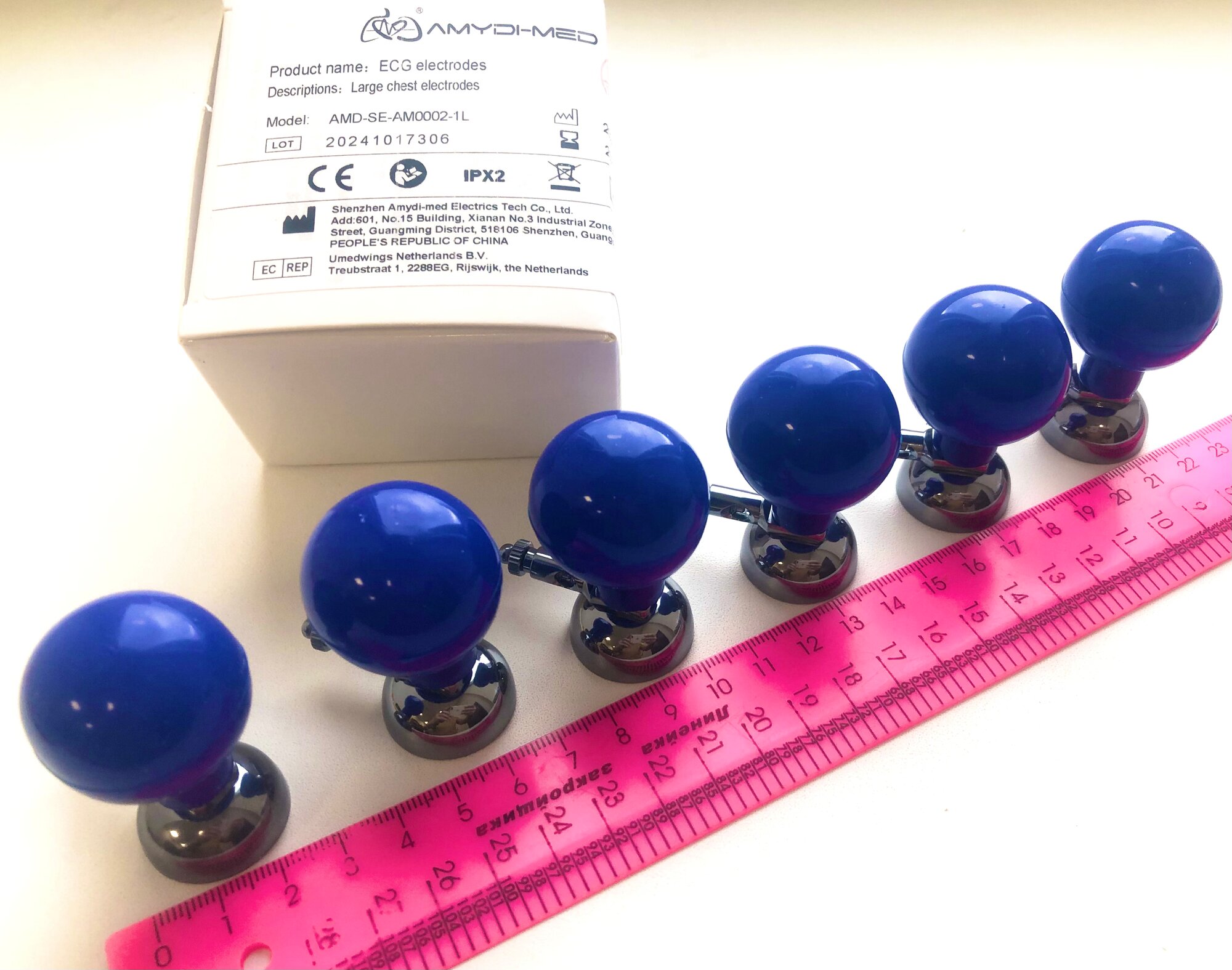 Электроды для ЭКГ многоразовые грудные Amydi-Med, покрытие Ag/AgCl, с винтом, (6 шт.) для регистрации ЭКГ. РУ РЗН.