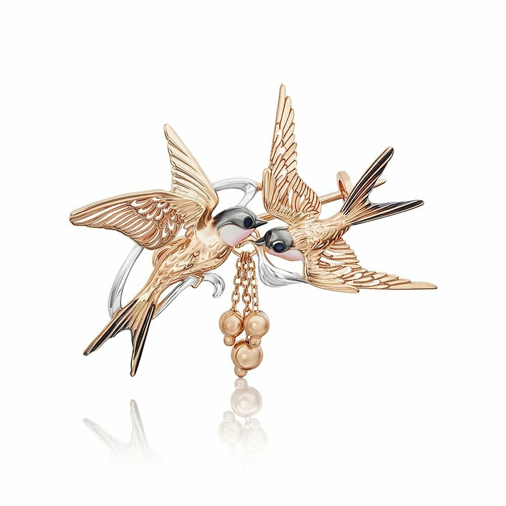 Брошь, красное золото, 585 проба, родирование, эмаль