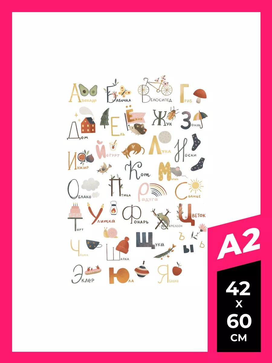 Плакат постер с русским алфавитом и азбукой Необычный