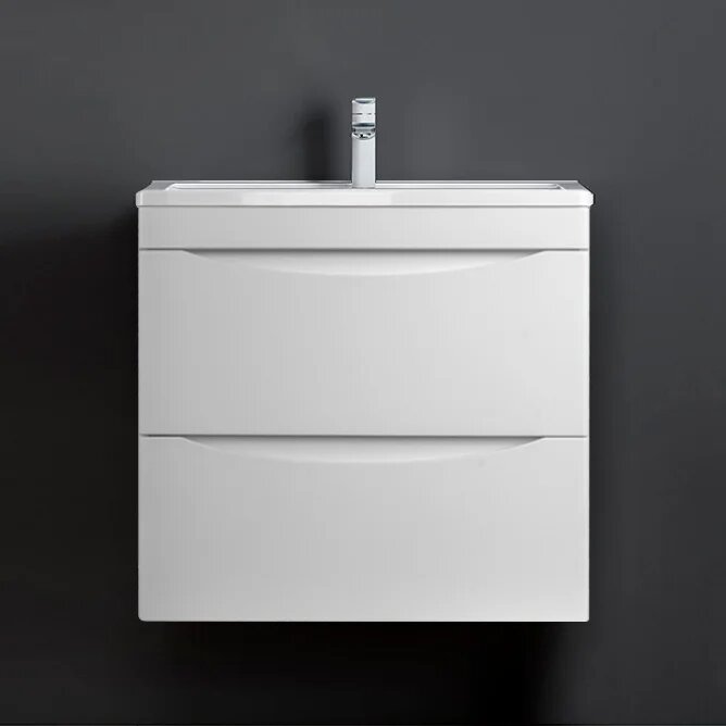 Тумба с раковиной Style Line Бергамо Мини 70 подвесная, 70 см, белая, матовая, из МДФ, с ящиками, раковина для ванной, из искусственного мрамора, прямоугольная