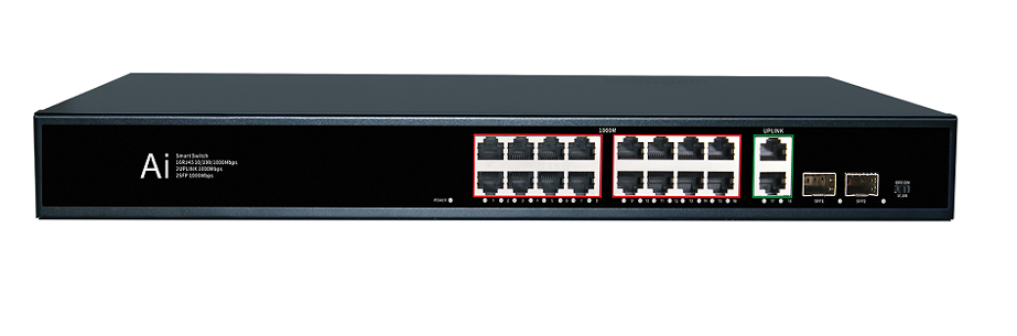 Коммутатор сетевой KAON KN-16F22GB, 16 портов PoE 16*10/100Mbps + 2 Uplink 1Gb + 2 SFP 1Gb