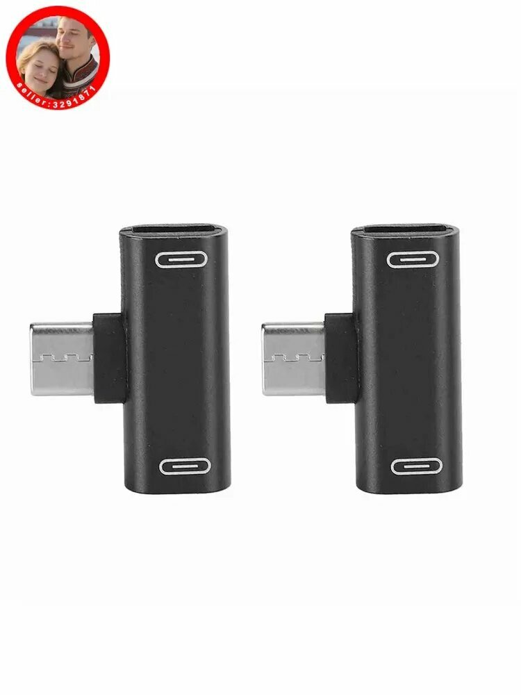 Конвертер-сплиттер Type-C 2 в 1, двойной адаптер для наушников, USB-аудио зарядное устройство, 2 шт, черный