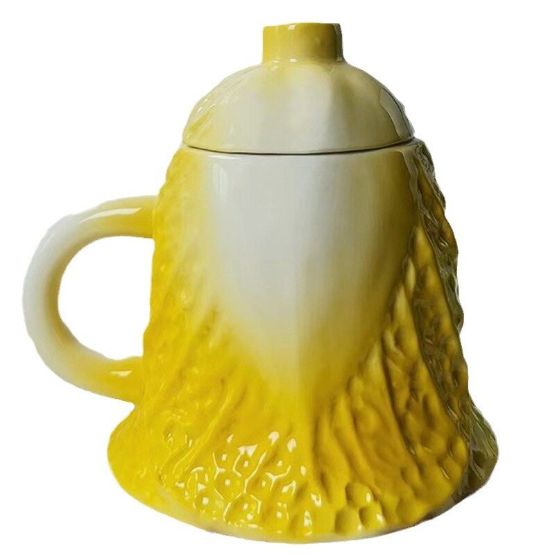 Керамическая кружка в форме лимона с крышкой — уникальный и забавный дизайн лимона, объём 350 мл, идеально подходит для кофе, чая и подарков.