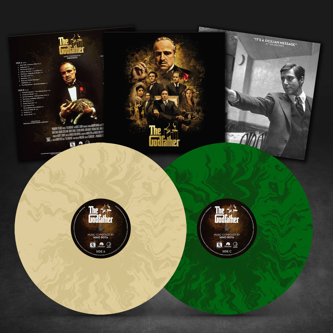 Крестный Отец OST (750шт в мире Cannoli Cream & 'Moe' Green Swirl, Deluxe Limited USA Soundtrack) Цвет: "Крем из Канноли и Зеленый Мо", Ультра-Редкая Виниловая Пластинка, Саундтрек The Godfather