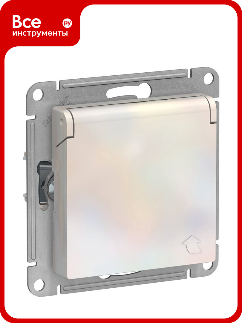 Розетка Systeme Electric AtlasDesign Жемчуг с заземлением со шторками с крышкой, 16А,