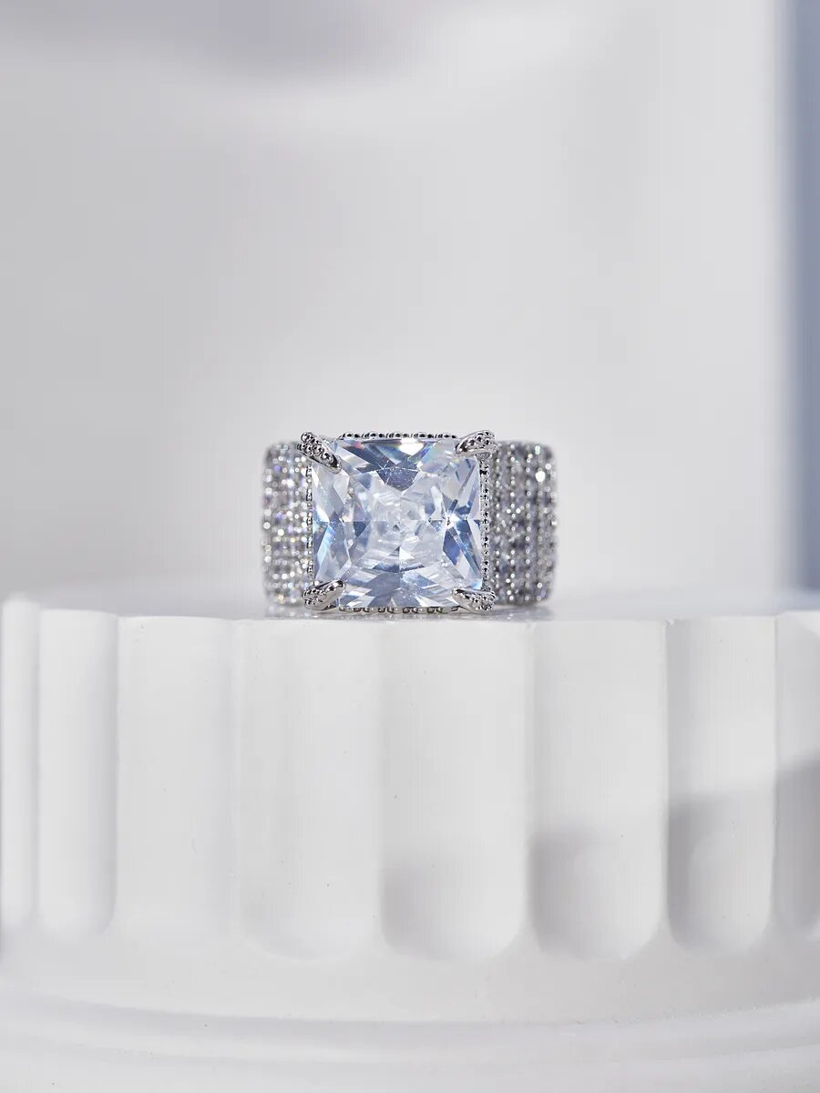 Кольцо, циркон, кристаллы Swarovski, фианит, кристалл, безразмерное, серый, белый — фото 1