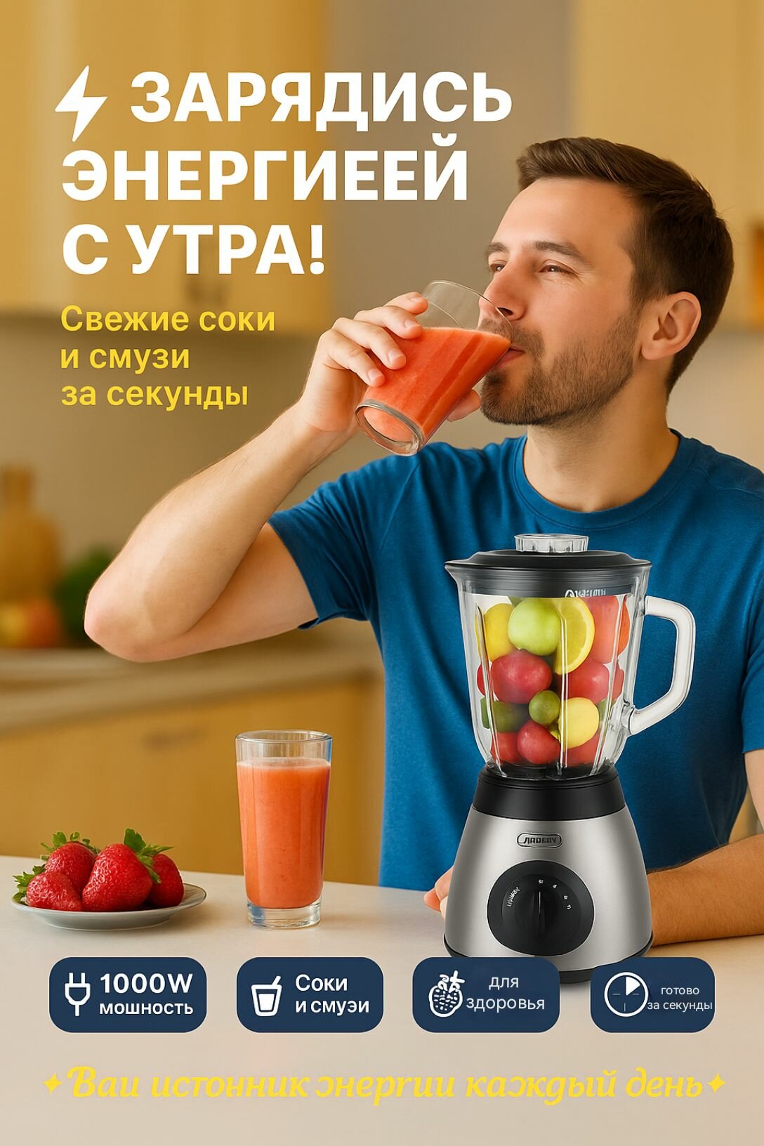 Блендер Andowl 2 в 1 мощный измельчитель и соковыжималка для дома