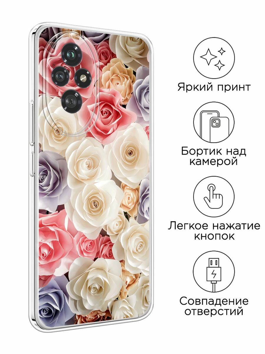 Силиконовый чехол на Honor 200 / Хонор 200 с принтом "Пастельные розы" — фото 1