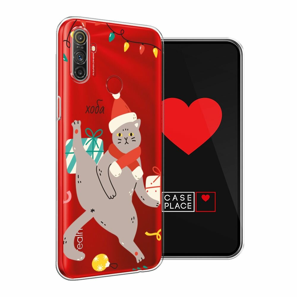 Чехол на Realme C3 / Реалми C3 с принтом Новогоднее хоба, прозрачный — фото 1