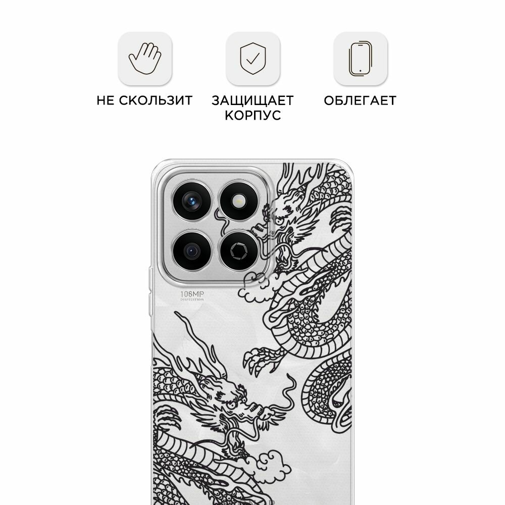 Чехол на Honor X7c / Хонор X7c с принтом "Два китайских дракона", прозрачный — фото 1