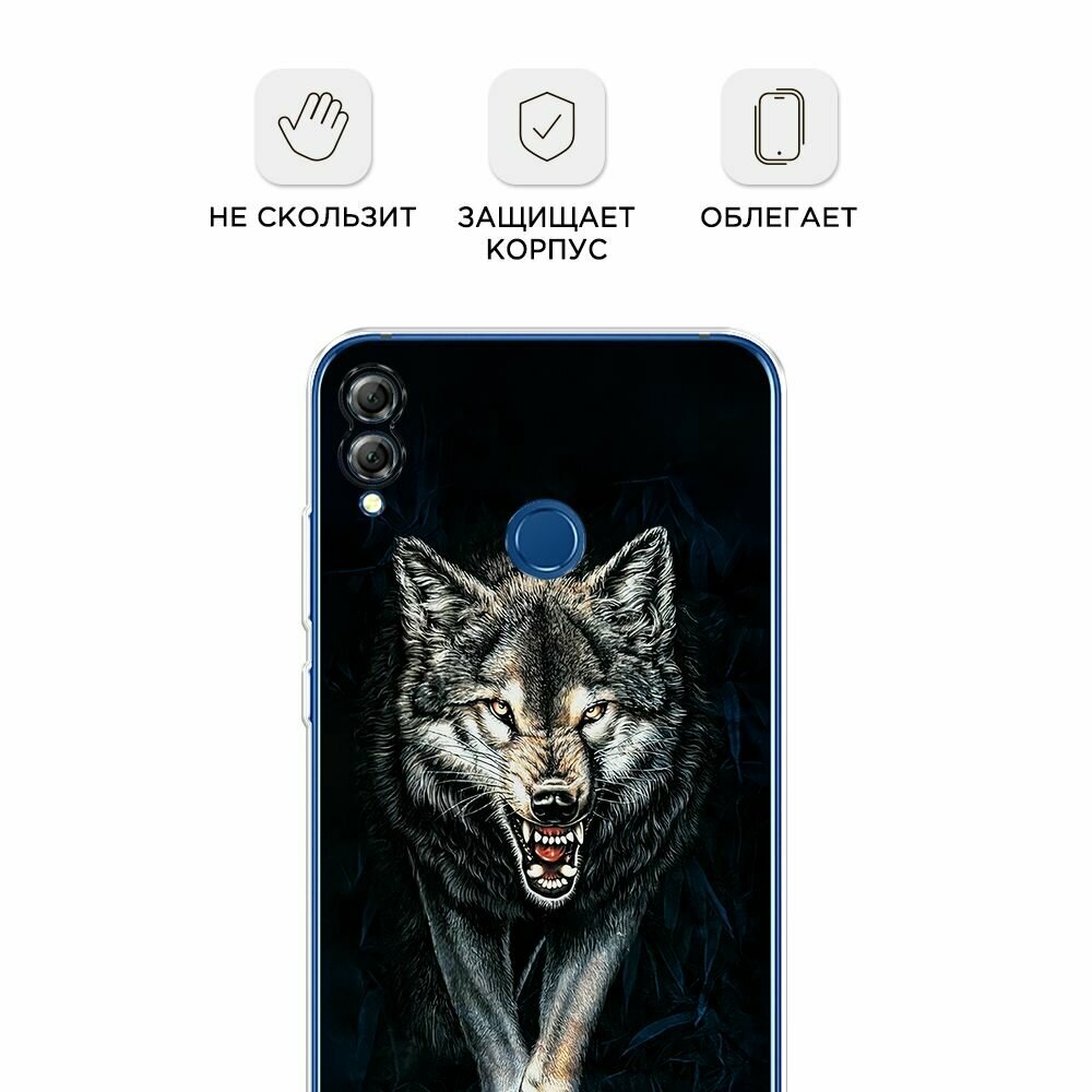 Чехол на Honor 8X / Хонор 8Х с принтом "Злобный волк из ночи" — фото 1