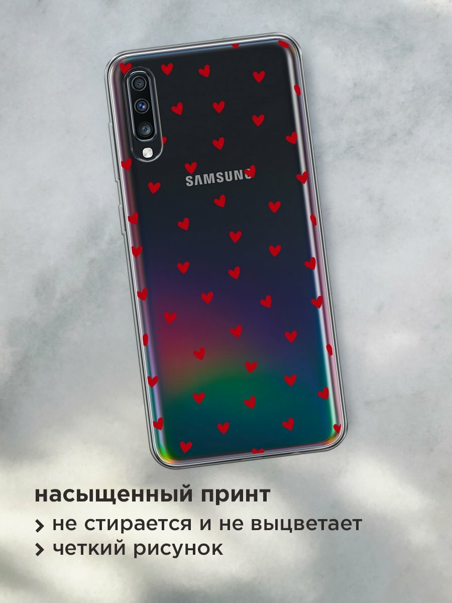Чехол на Samsung Galaxy A70 / Самсунг Галакси А70 с принтом "Red hearts", прозрачный — фото 1
