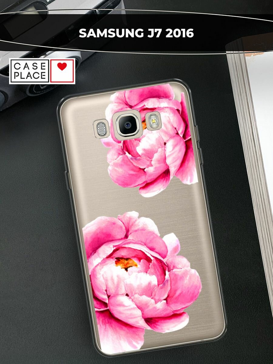 Чехол на Samsung Galaxy J7 2016 / Самсунг Галакси Джей 7 2016 с принтом "Open peonies", прозрачный