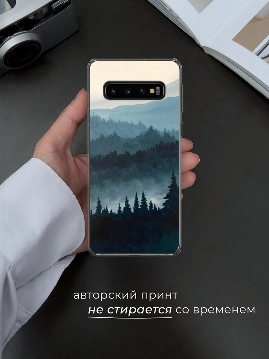 Чехол на Samsung Galaxy S10 + / Самсунг Галакси S10 Плюс с принтом "Туманные горы" — фото 1