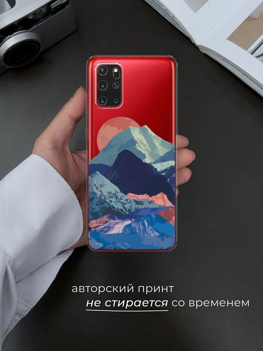 Чехол на Samsung Galaxy S20 + / Самсунг Галакси S20 Плюс с принтом "Закат в снежных горах", прозрачный — фото 1