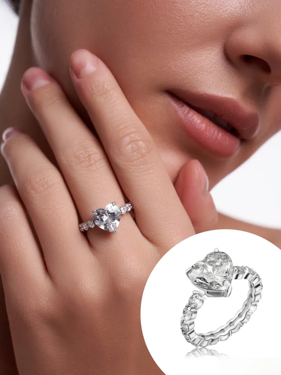 Кольцо помолвочное, серебро, 925 проба, родирование, фианит