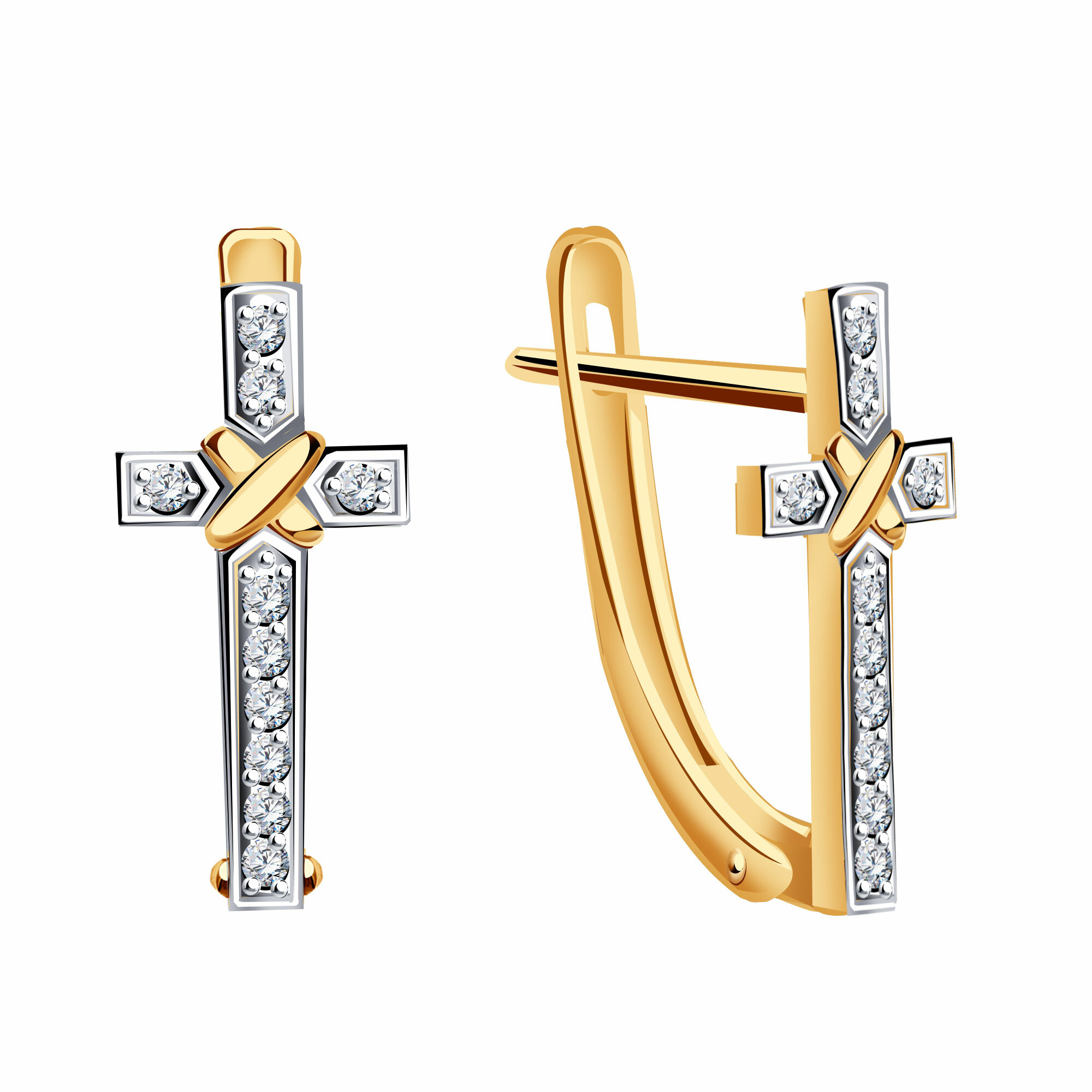 Серьги, красное золото, 585 проба, фианит