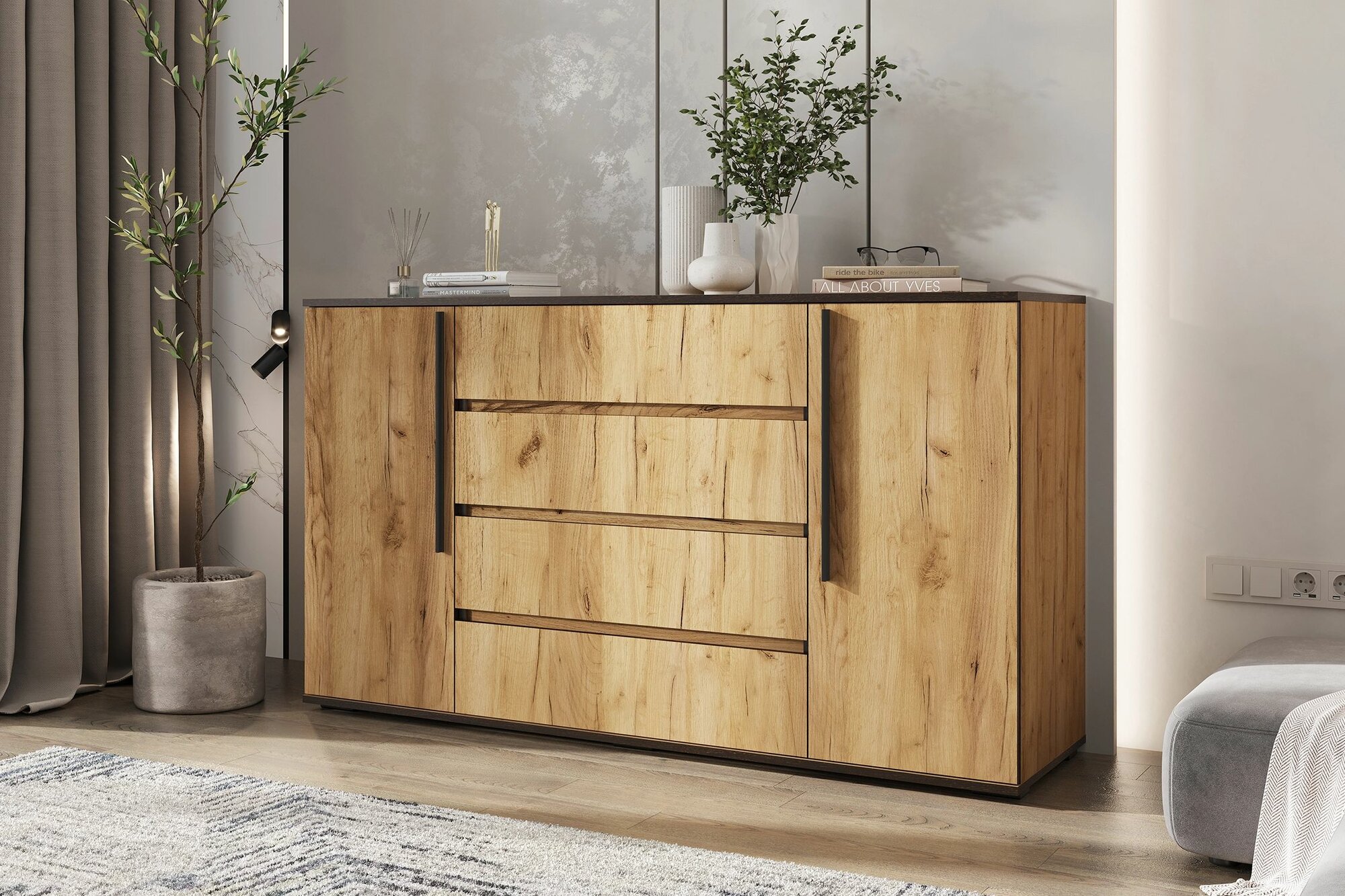 Комод Форд дуб крафт, с 4-мя выдвижными ящиками для белья, 160х45х90 см