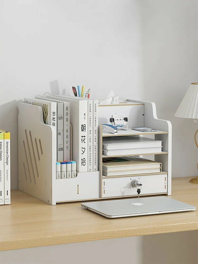 Органайзер для документов и бумаг настольный, деревянная подставка для папок и канцелярских принадлежностей