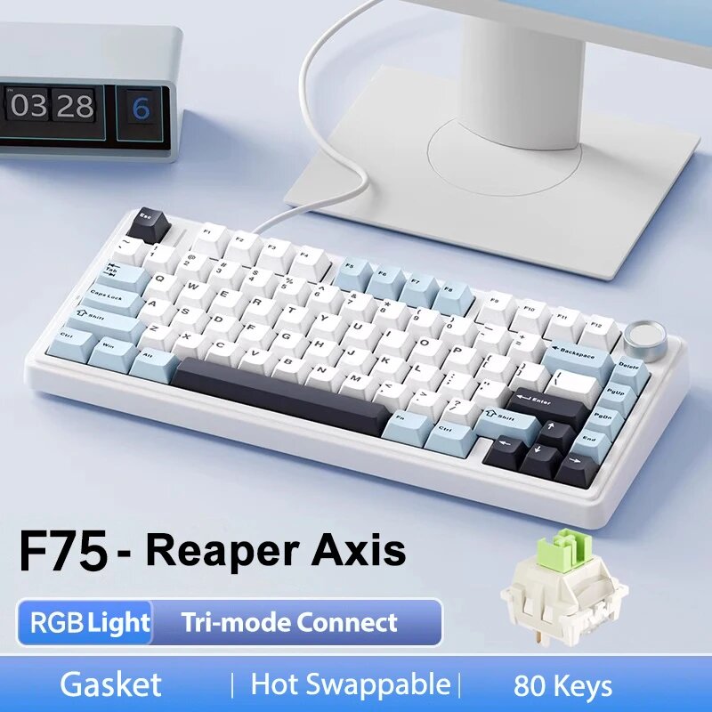 AULA F75Pro беспроводная механическая клавиатура LEOBOG Reaper/Star Vector 75% Glacier Blue