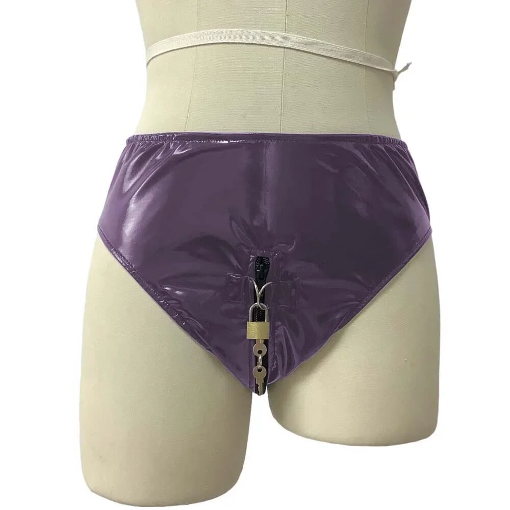 Соблазнительные мокрые трусики из ПВХ и кожи с замком, трусики для малышей, трусики на молнии с открытой промежностью, фетиш, Клубное нижнее белье из искусственного латекса 7XL, Dark Purple