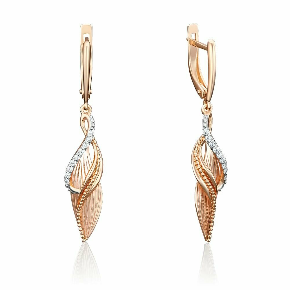 Серьги, красное золото, 585 проба, фианит