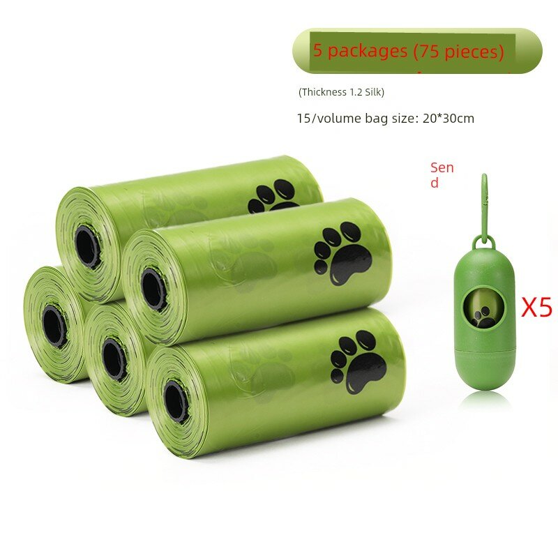Толстые биоразлагаемые пакеты для уборки кошачьих и собачьих испражнений, 5 рулонов 75 штук с 5 дозаторами