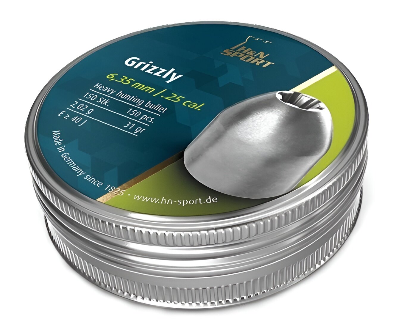 Пули H&N "Grizzly", для пневматики, 6,35 мм, 2,02 гр, 150 шт.