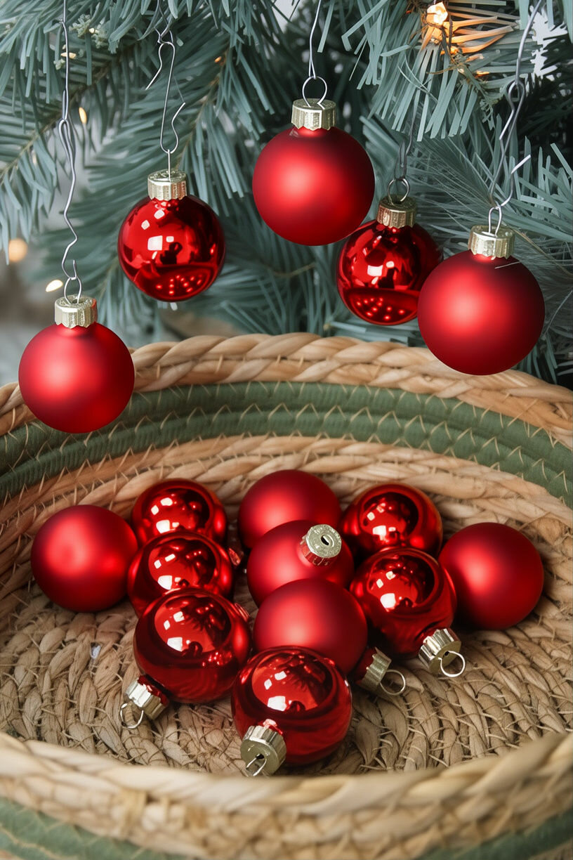 Стеклянные шары делюкс мини матовые и глянцевые, цвет: красный, 35 мм, упаковка 16 шт, Winter Deco 010356/2000229