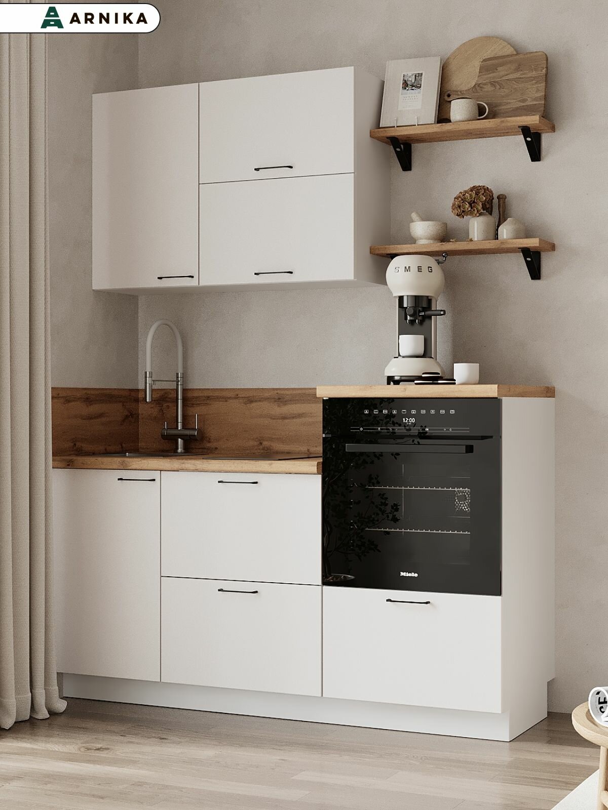 ARNIKA Кухонный гарнитур со столешницей "Дакия" 1,65м х 2,4м, цвет белый, фасад пленка ПВХ