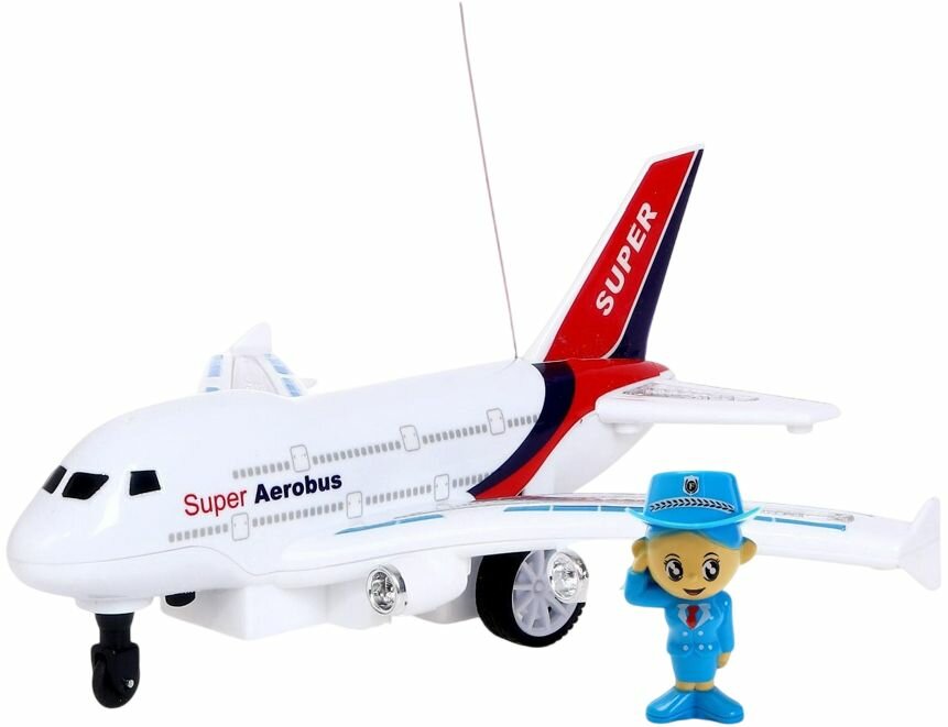 Самолёт радиоуправляемый "Авиалиния" с фигуркой пилота, со световыми и звуковыми эффектами, на пульте управления, работает от батареек, размер 24х21х9 см, микс