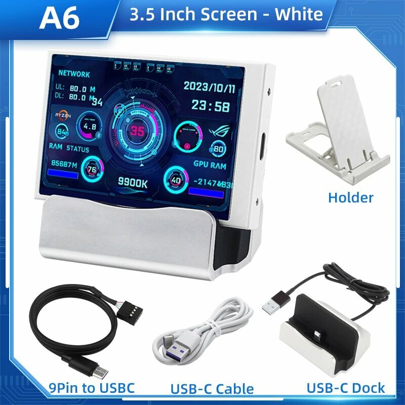 TURZX 3.5/5-дюймовый USB второй экран A6 White