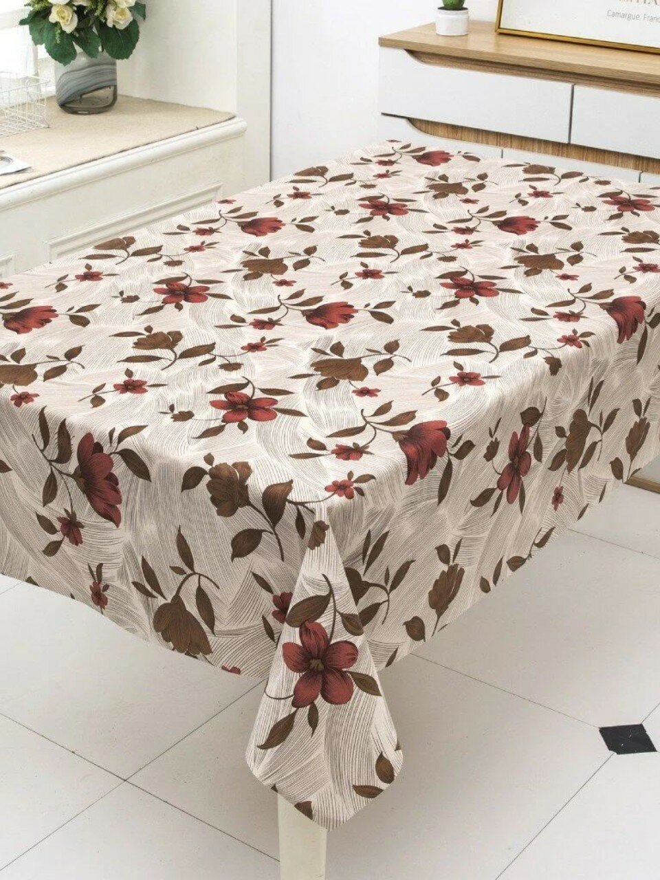 Клеенка Silvano Fusion Top 1.4х20 м, ПВХ на нетканой основе, бежевая с цветами, рулон для кухни и дачи FB8437-5