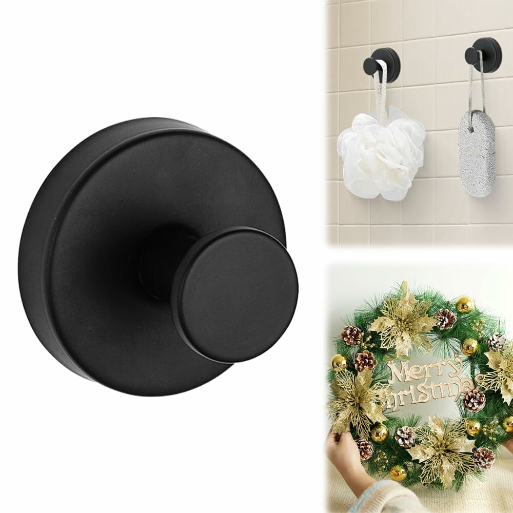 Крючки на присосках для венков на стеклянную дверь, прочные держатели без сверления 2025, вешалки для венков на входную дверь, металлические крючки для ванной, душа, зеркала (1 шт, черный)