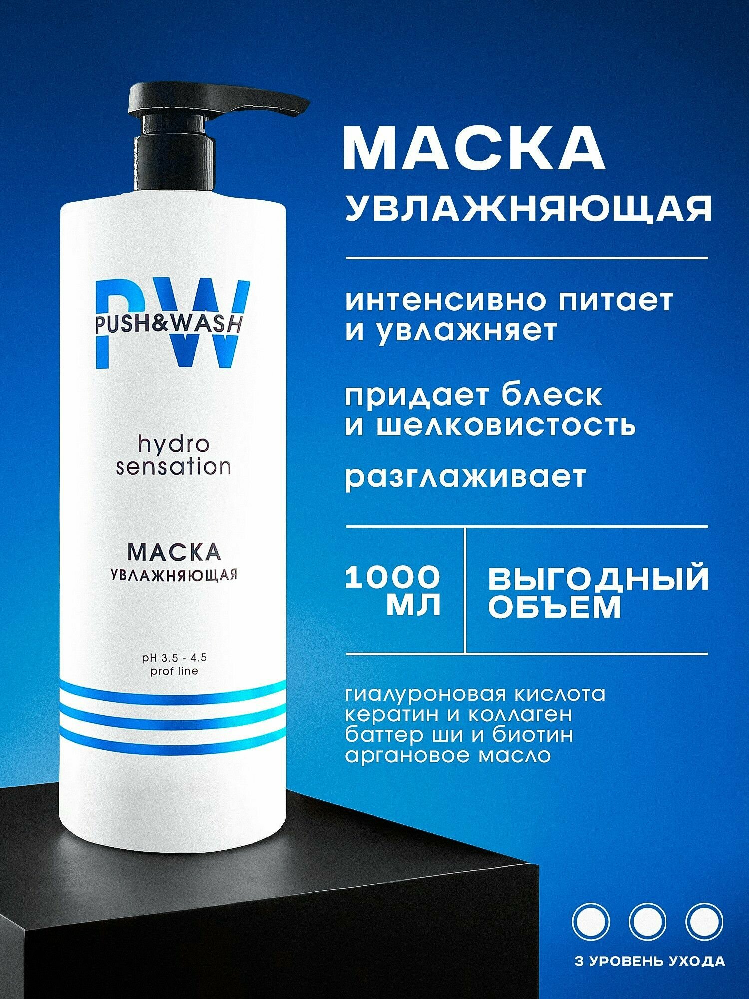 Маска для волос PUSH&WASH Hydro Sensation, увлажнение для всех типов волос, 1 л