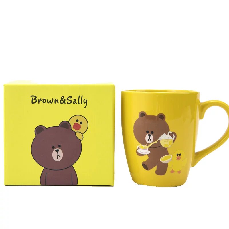 Чашка с коричневым медведем, кружка Linefriends с крышкой, натуральная керамическая чашка Lipton для пары, женская