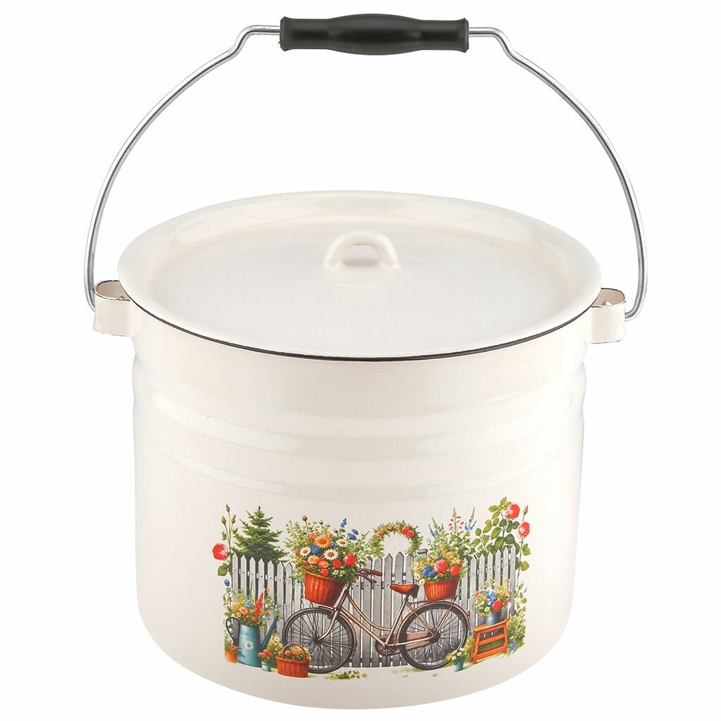 Ведро эмалированное Лысьвенские эмали с рисунком"Романтика , 9 л, цельноштампованное, жемчужного цвета (С-1221Ц/4Жм)