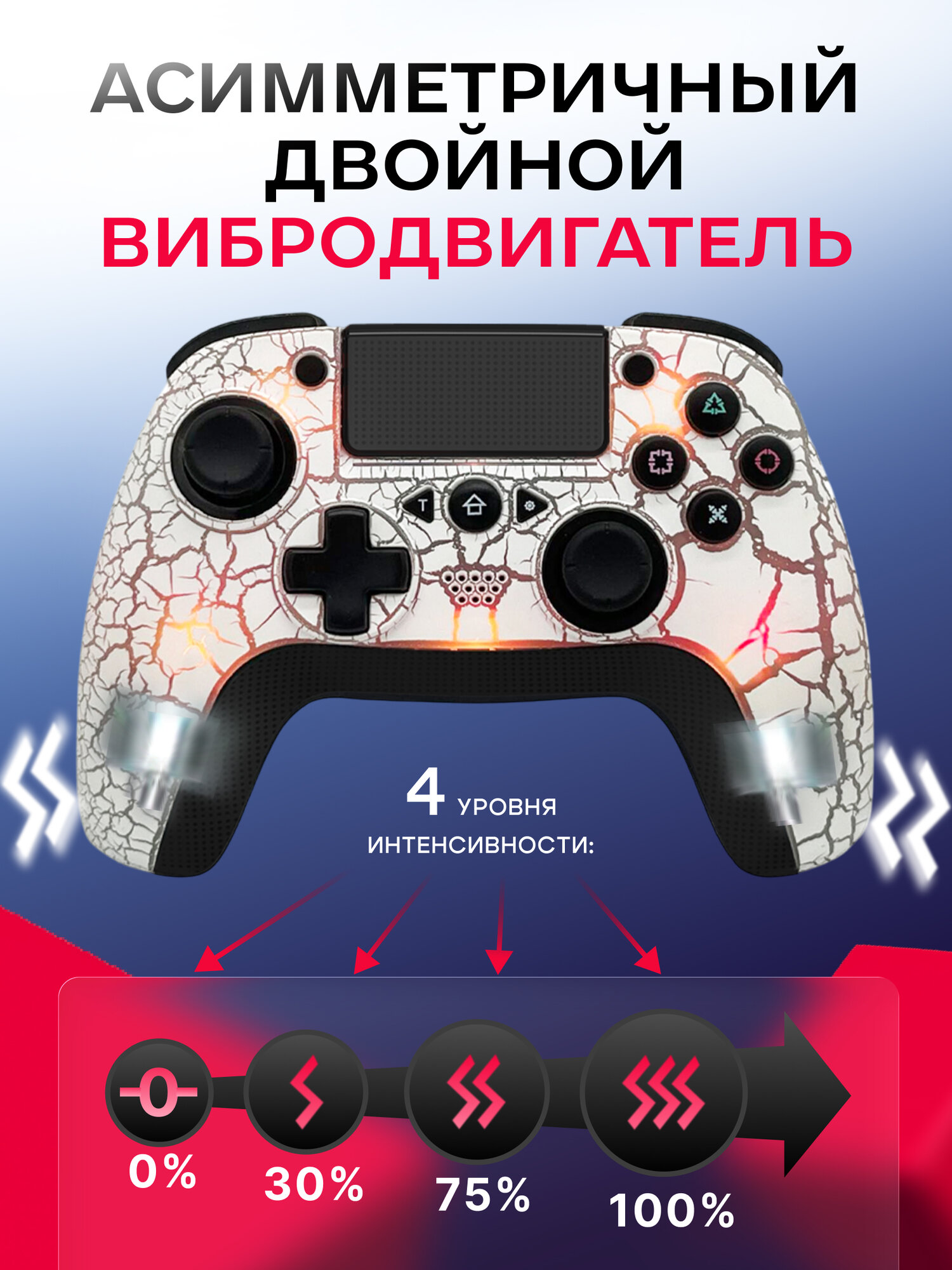 Беспроводной геймпад, джойстик для телефона/ПК/PS4 белый с RGB-подсветкой и тачпадом POWERHUB