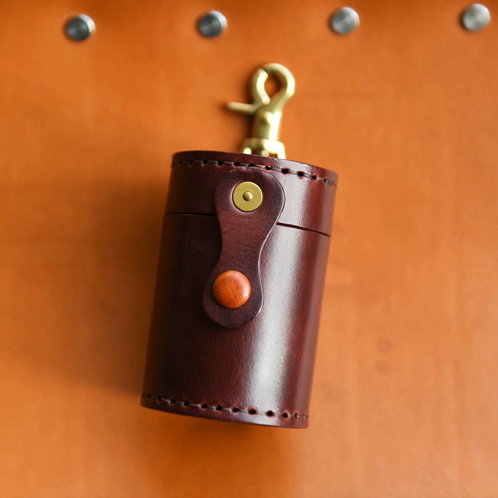 Цилиндрический органайзер из растительного дубленого кожаного с крючком для хранения ювелирных изделий, натуральная