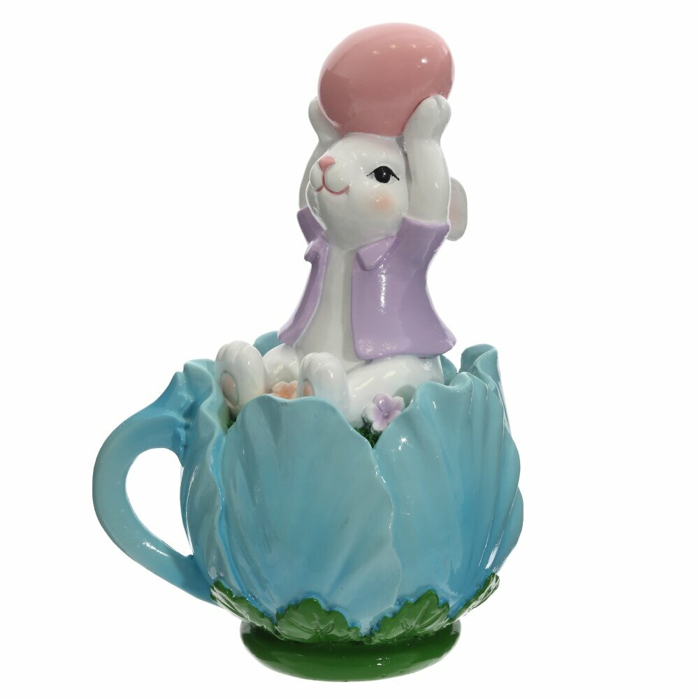 Фигурка декоративная "Заяц в чашке", L9 W7,5 H14 см