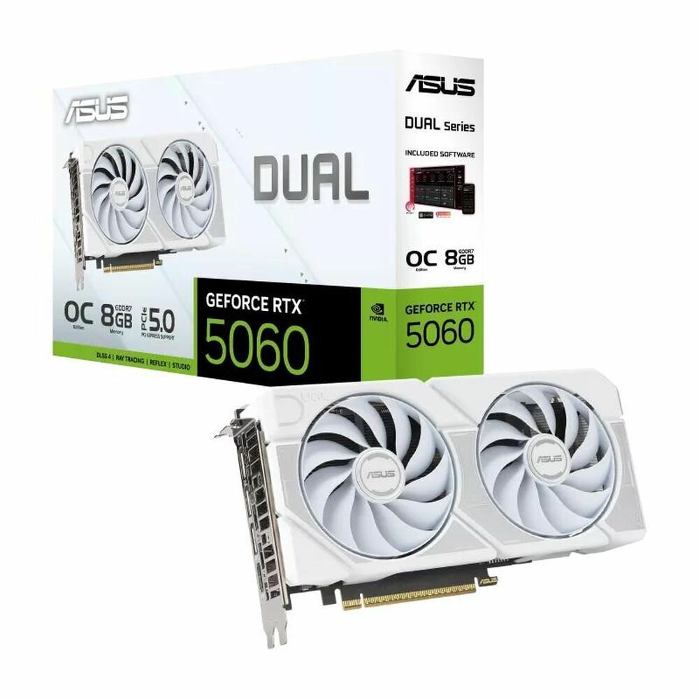 Видеокарта ASUS RTX5060 DUAL OC WHITE 8GB GDDR7 128bit 3xDP HDMI 2FAN RTL (DUAL-RTX5060-O8G-WHITE)