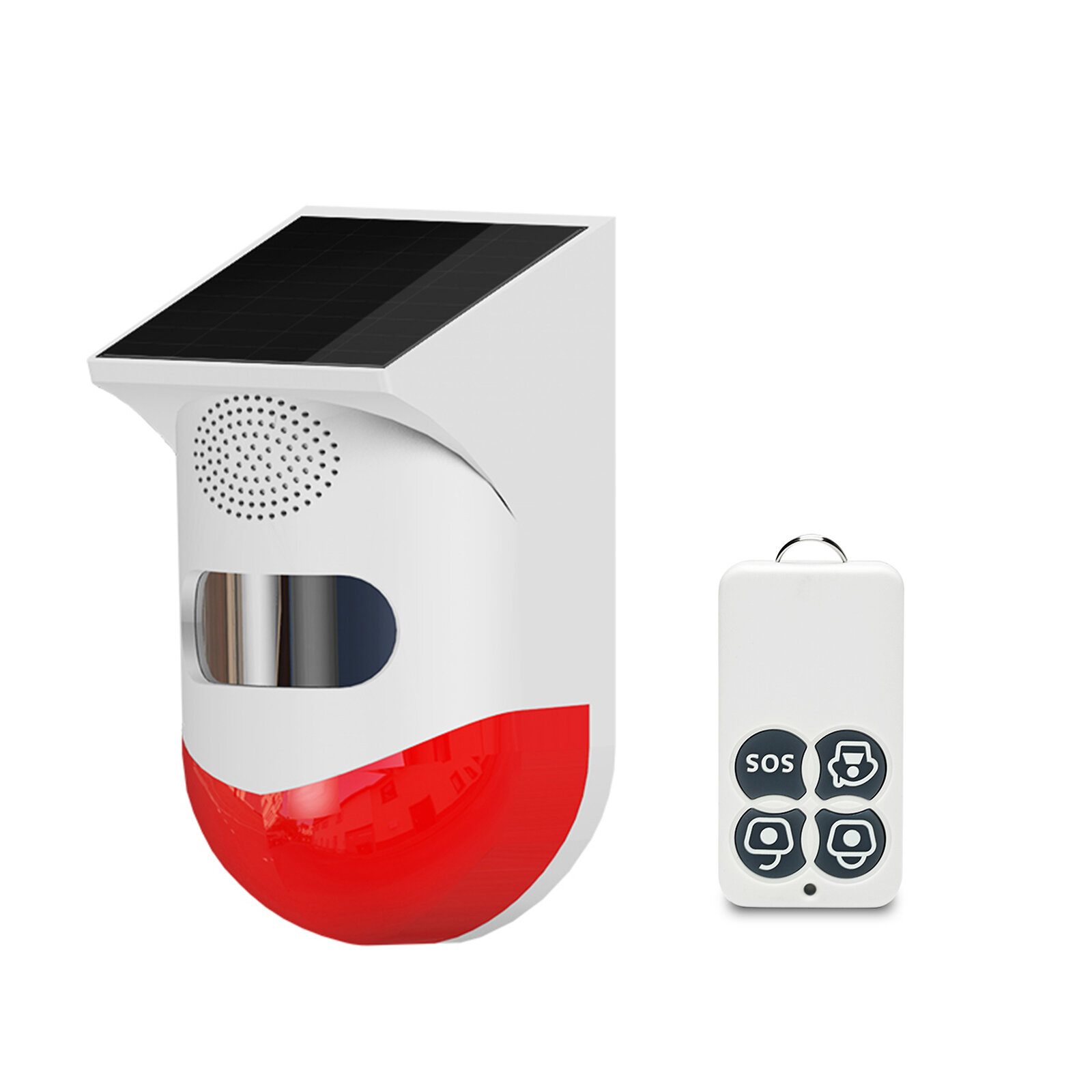 Солнечная беспроводная датчик движения инфракрасный 433МГц сирена со вспышкой 120дБ сигнализация водонепроницаемая датчик PIR 5В*0.6Вт поликристаллическая панель ≤500мкА ток в покое 110 градусов угол обнаружения 9-12 метров дальность чувствительности