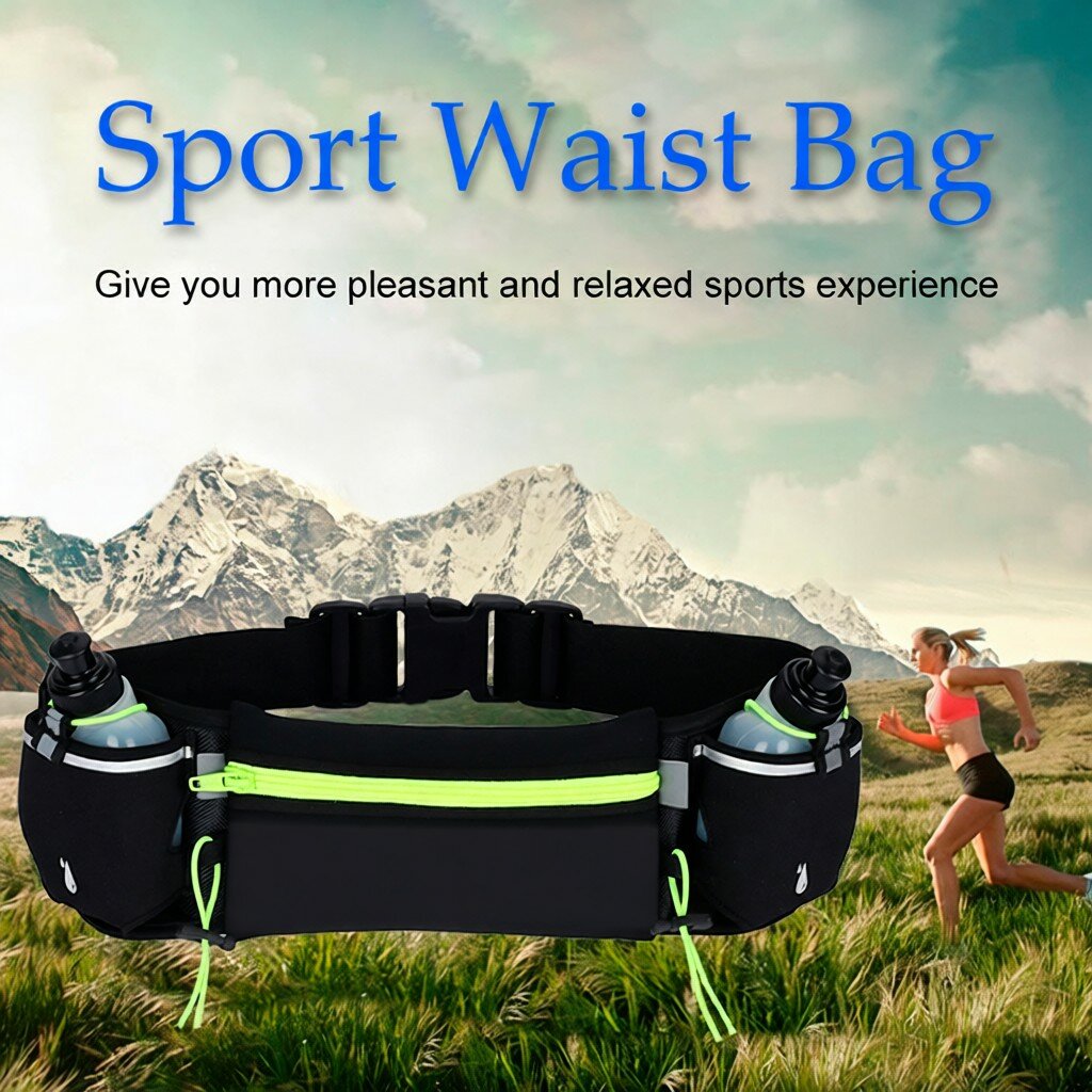 Поясной сумка для бега с поясом для бутылок с водой и телефона водонепроницаемая для спорта и фитнеса, цвет: черный с бутылками / синий с бутылками / зеленый с бутылками / оранжевый с бутылками / черный / синий / зеленый / оранжевый, унисекс, взрослый,