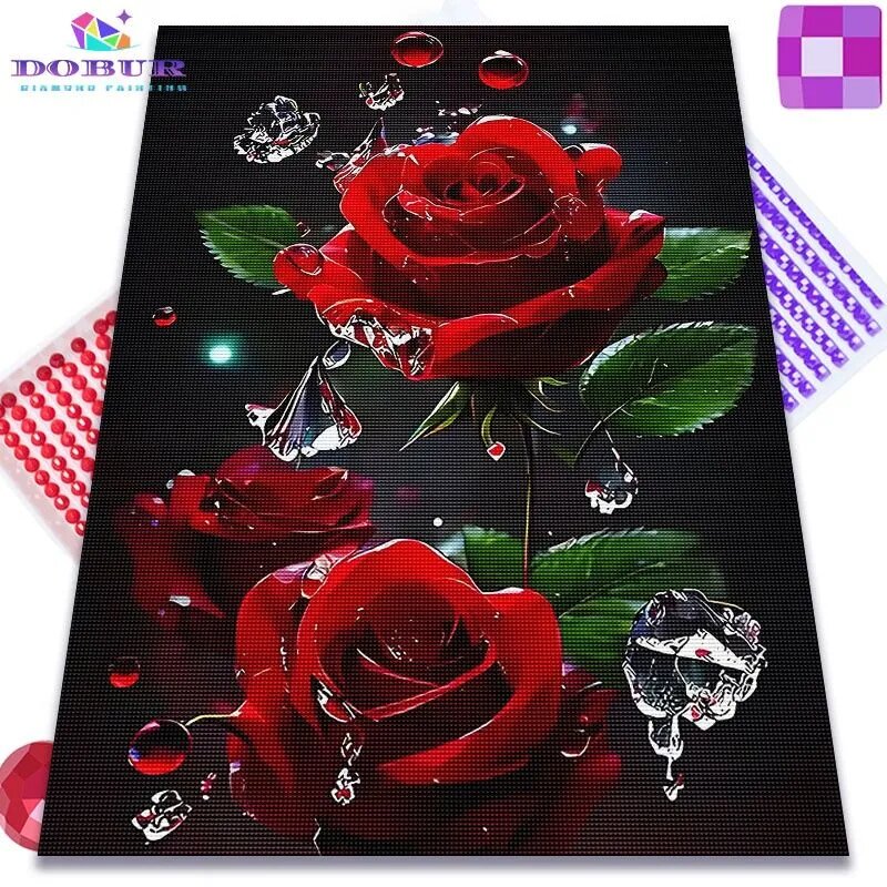 DOBUR Алмазная Картина "Красная Роза", 30x40cm, Бриллианты Круглой, Без Рамы