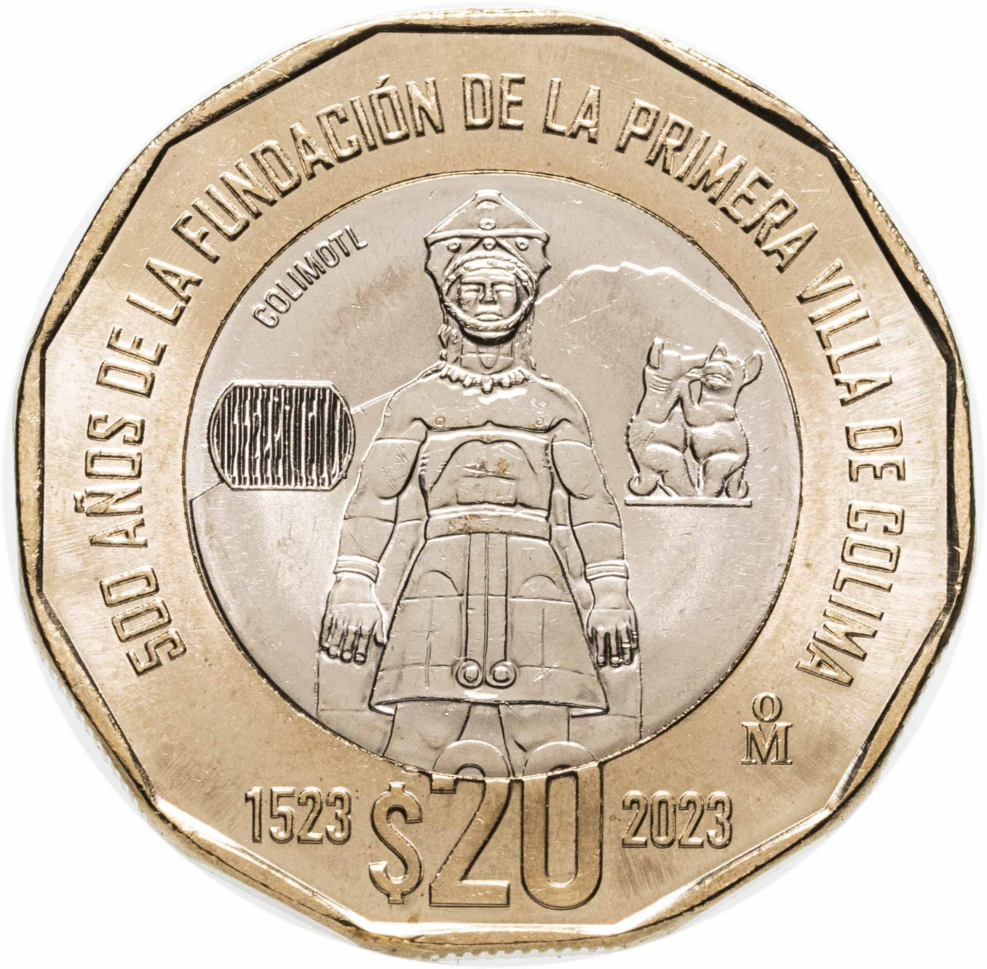 Мексика 20 песо 2023 2024 "500 летие основания г Колима", Биметалл, в сохранности UNC