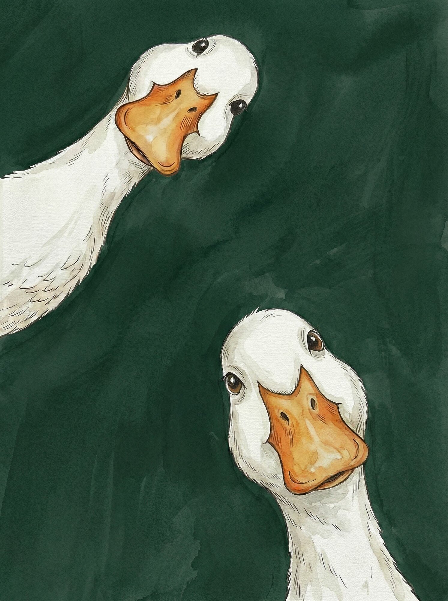 Картина для интерьера "Гуси" - зеленый - А2