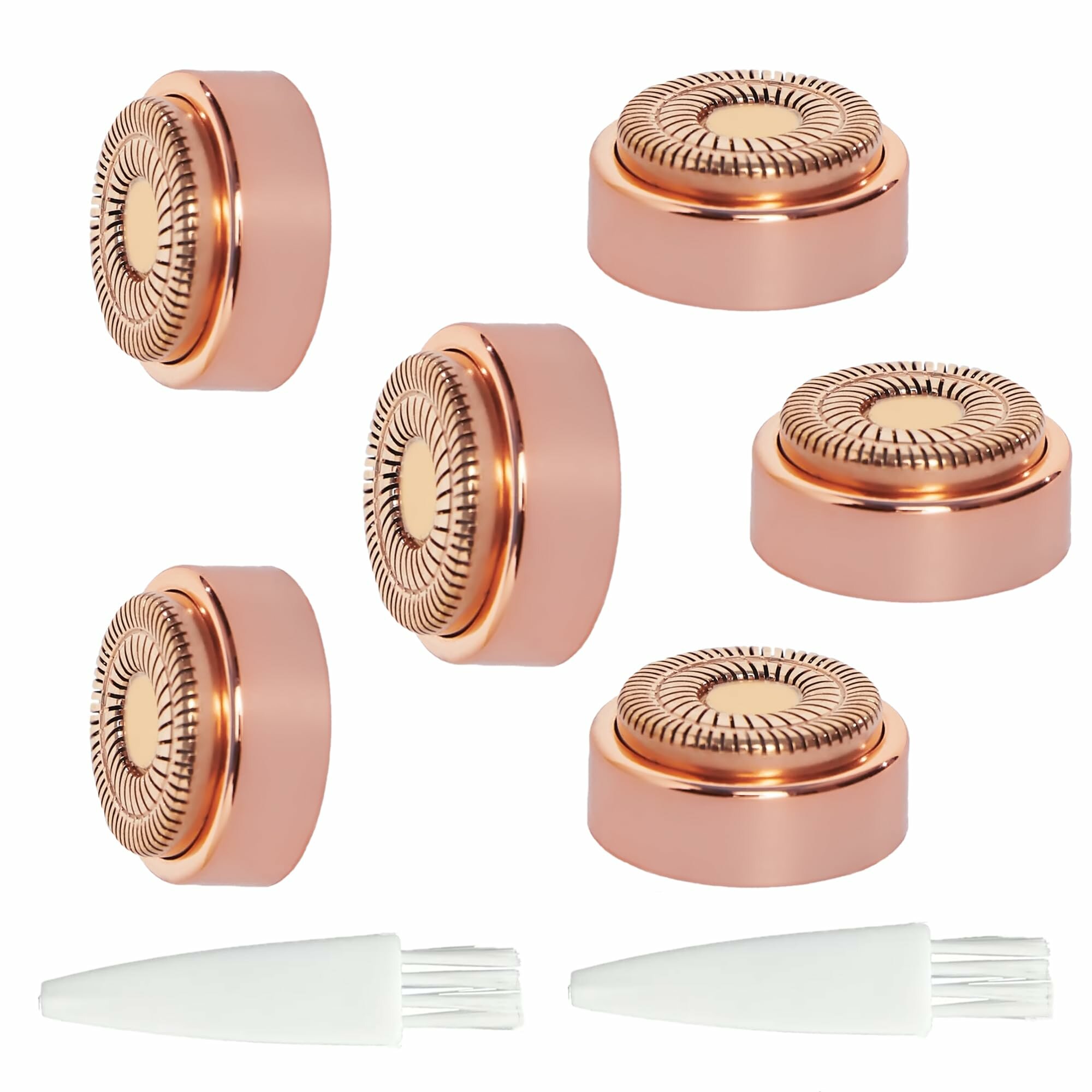 Замена головки для удаления волос на лице второго поколения (совместима с устройством для удаления волос Finishing Touch Flawless) (6 заменяемых головок, 2 щетки), 18-каратное золото, гипоаллергенная, для всех типов кожи, безболезненное удаление волос,